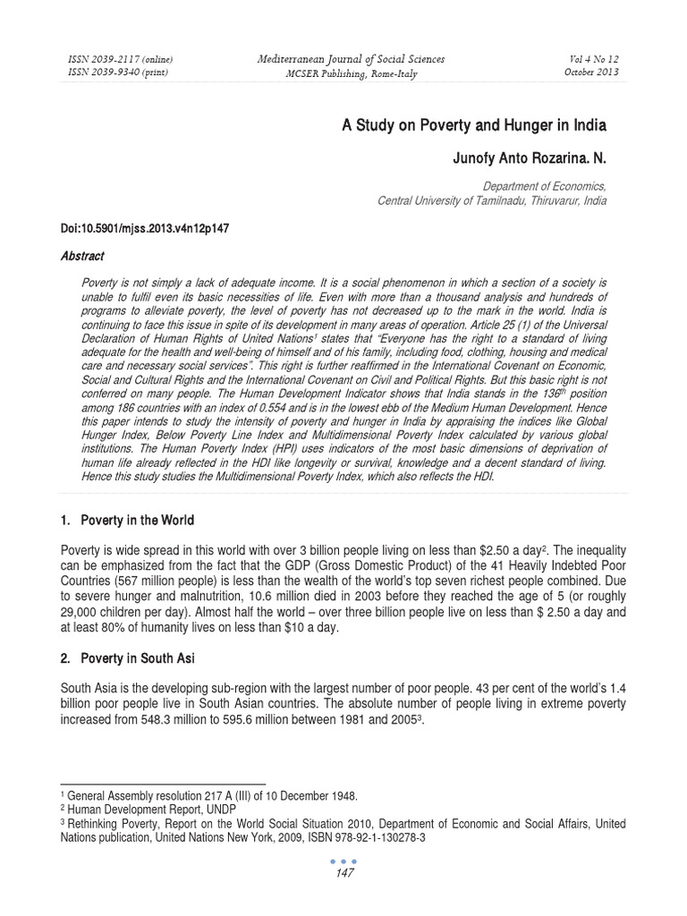 Poverty and Hunger in India Analysis | PDF | Poverty Threshold ...