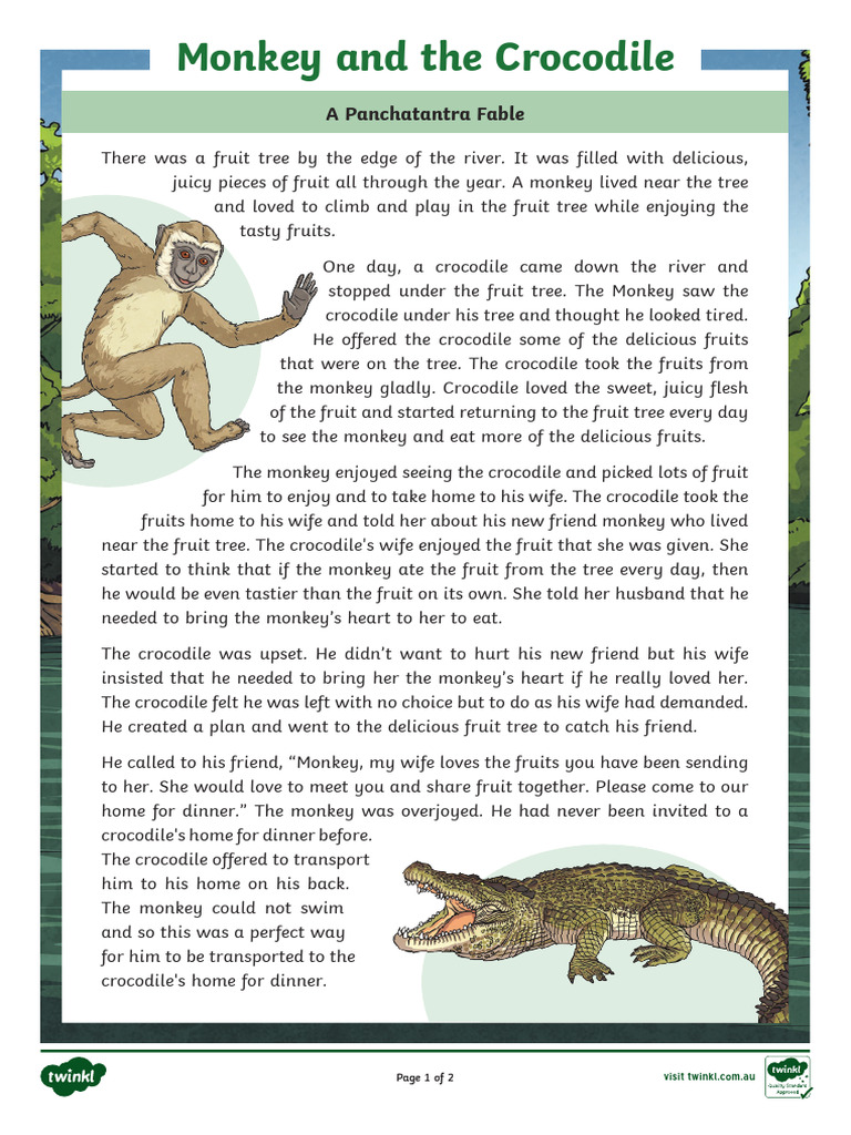 Monkey and the Crocodile a Panchatantra Fable Ver 2 | PDF