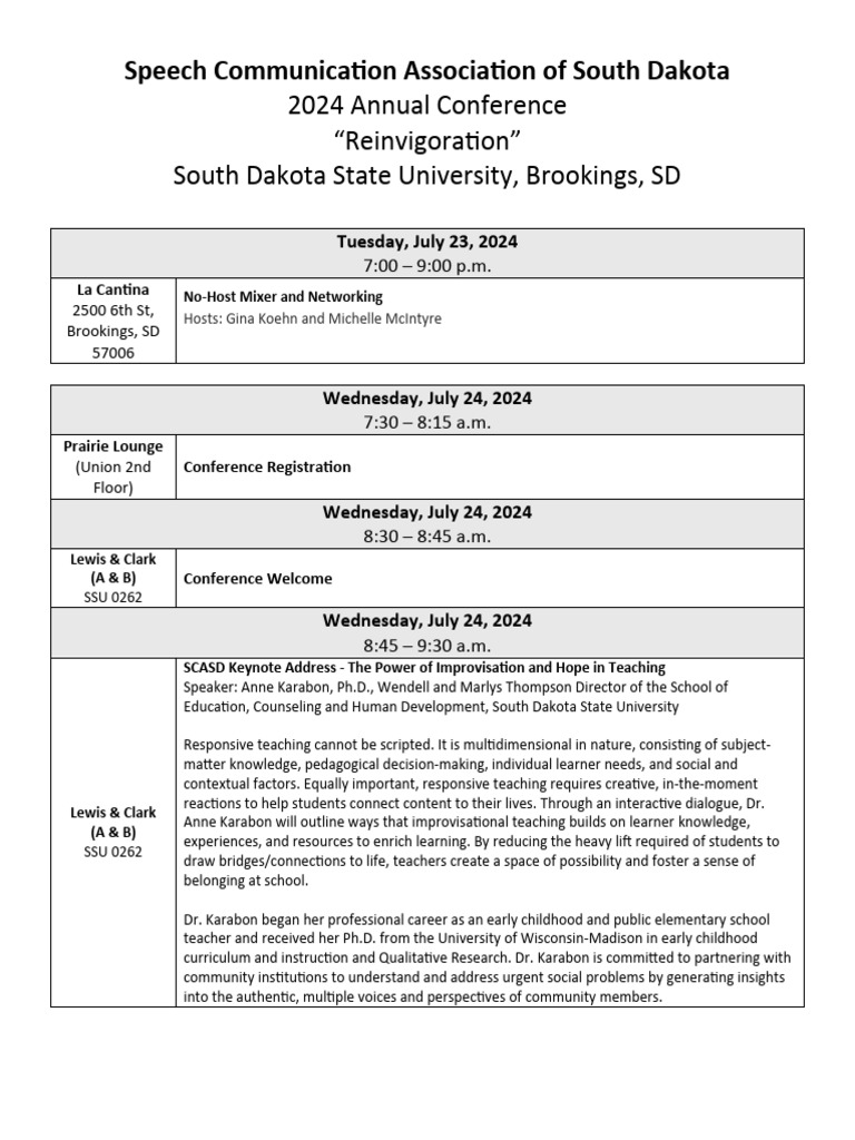 Speech Communication Association of South Dakota Conference Program ...