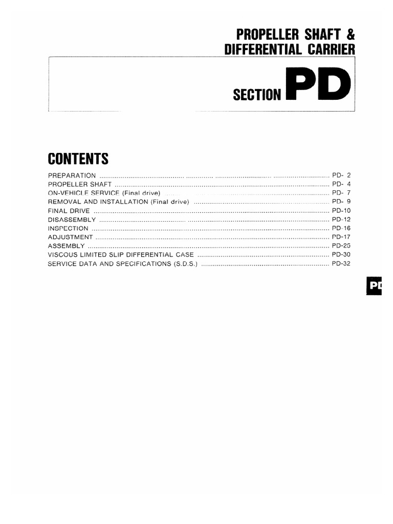Nissan B13 N14 Service Manual - PD - Prop Shaft Diff Carrier | PDF
