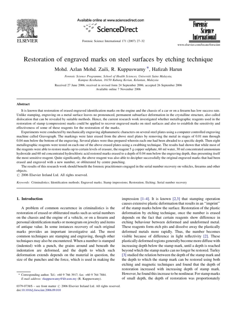 Restoring Engraved Marks on Steel | PDF | Engraving | Etching
