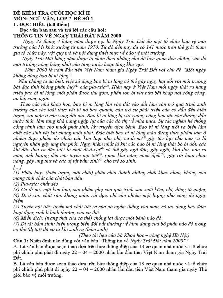 Môt Số Đề Ôn Đọc Hiểu Và Phản Đối ý Kiến ... on Tap Ki 2. 23-24 | PDF