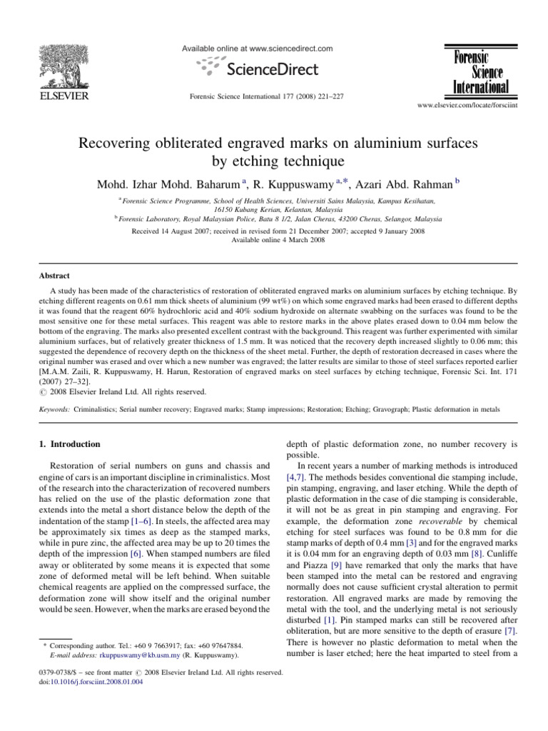 Recovering Oblitared Engraved Marks On Aluminiuin Surfaces | PDF ...