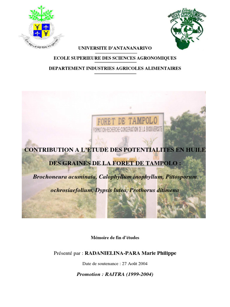 Potentialités en huile des graines de Tampolo | PDF | Acide gras | Forêt