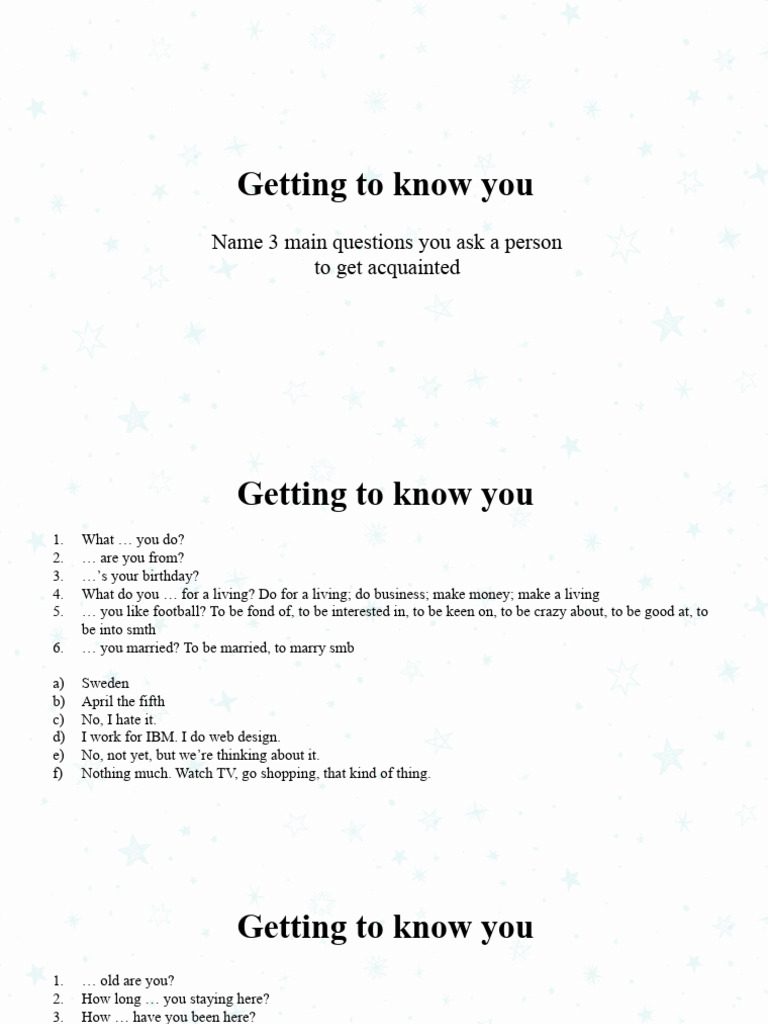 Getting to Know | PDF