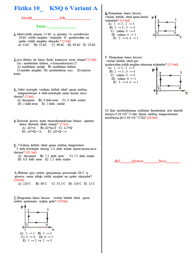Fizika 10 - KSQ-6 | PDF