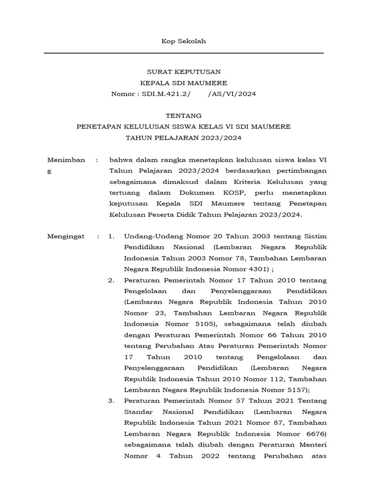 Contoh SK Kelulusan | PDF