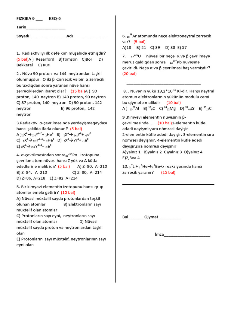 Fizkika 9 - KSQ - 6 | PDF