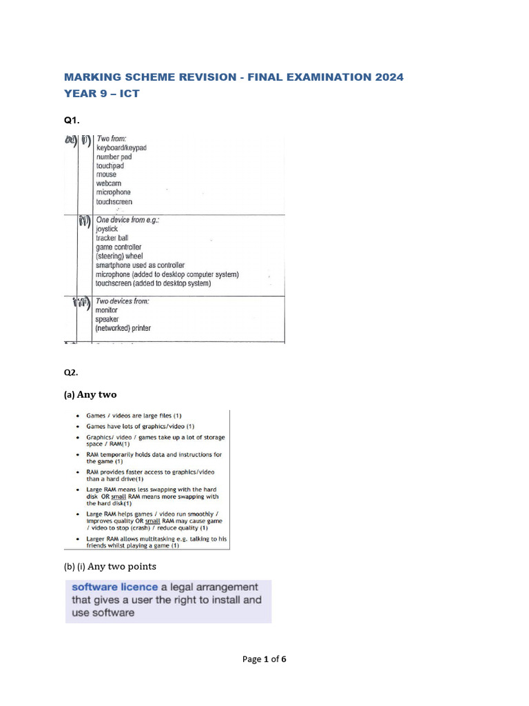 Year 9 ICT Final Exam Marking Scheme | PDF