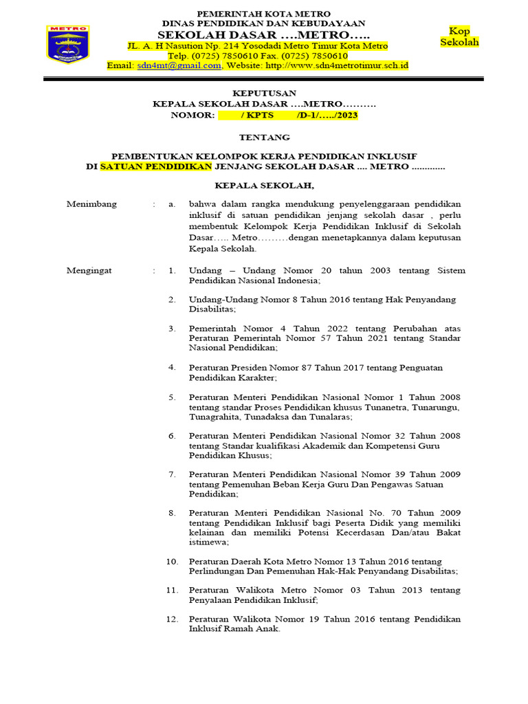 SK Tim Pokja Sekolah | PDF