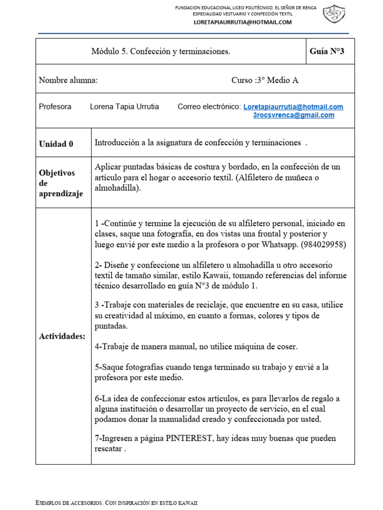 3°A - Modulo5 - Alfiletero - Guia N°3 | PDF