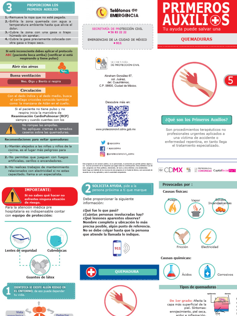 Tríptico Primeros Auxilios - Quemaduras | PDF | Primeros auxilios | Enfermedades y trastornos
