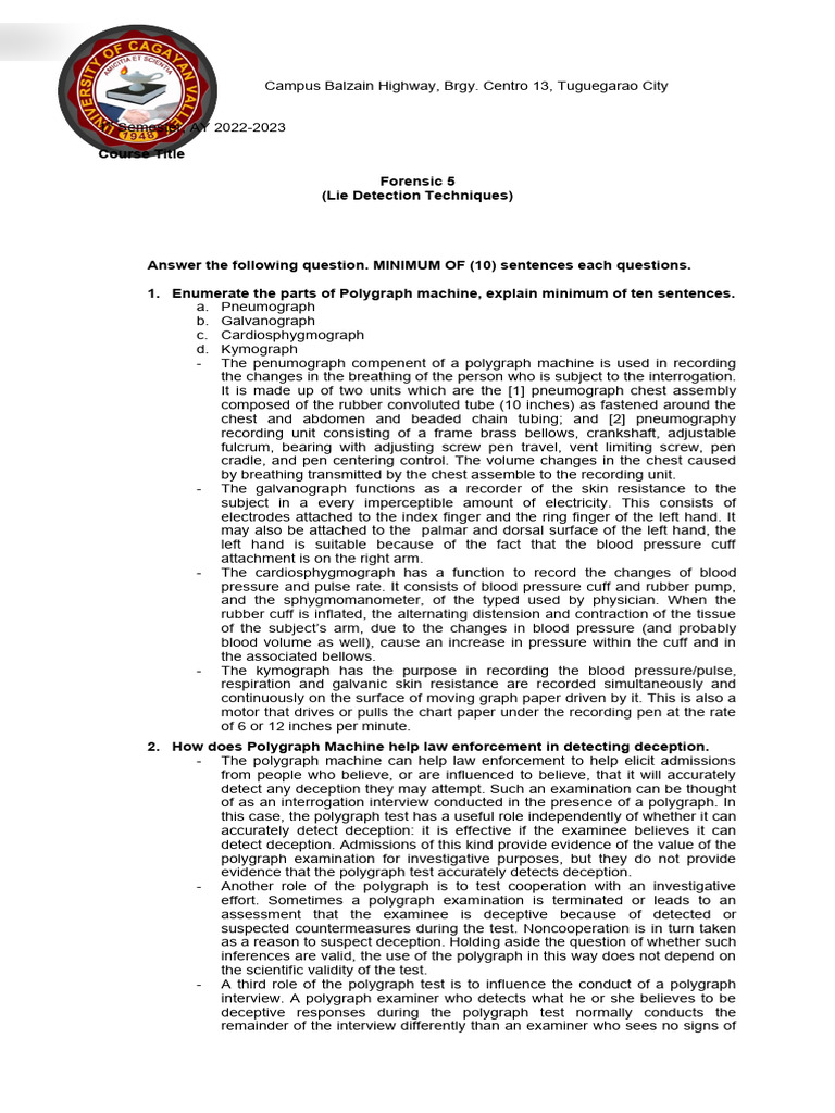 Forensic 5 Activity December 3 2022 | PDF | Polygraph