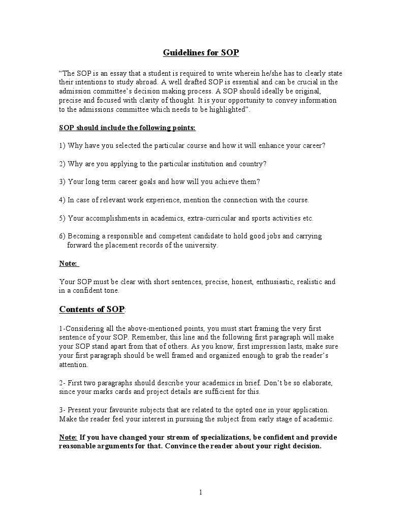 Guidelines for SOPS | University And College Admission | Psychological ...