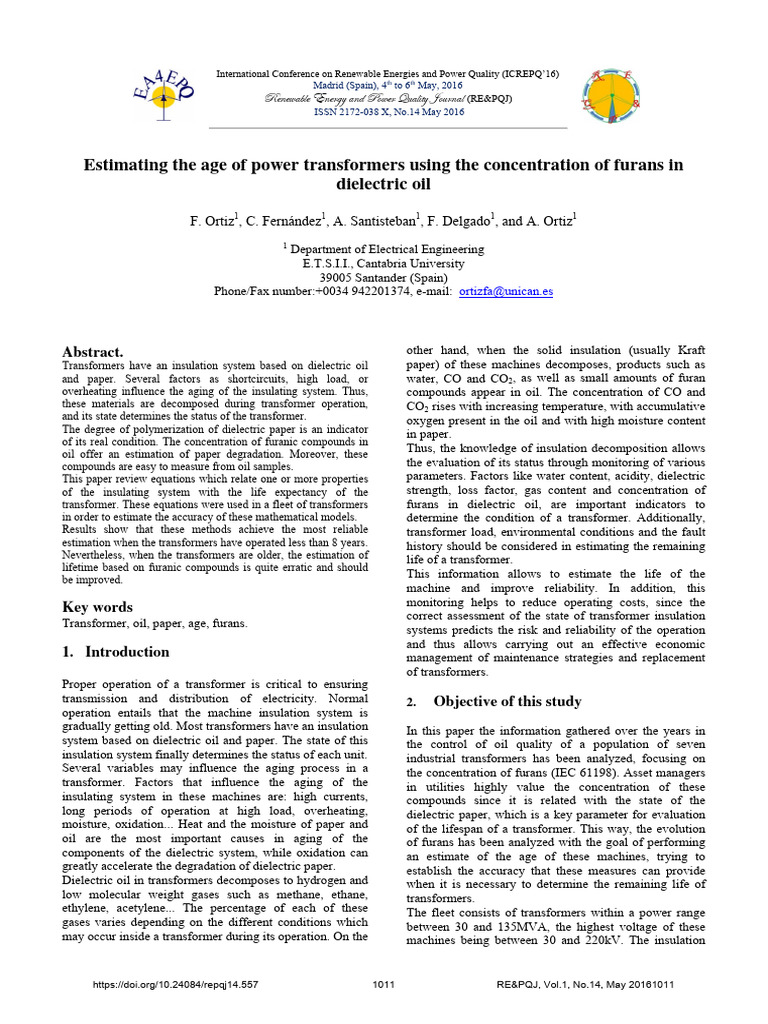 Estimating The Age of Power Transformers Using The Concentration of ...