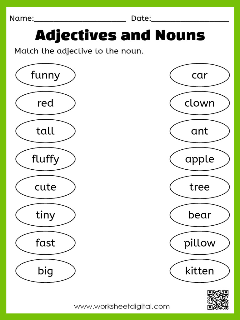 Match Adjectives to Nouns Worksheet | PDF
