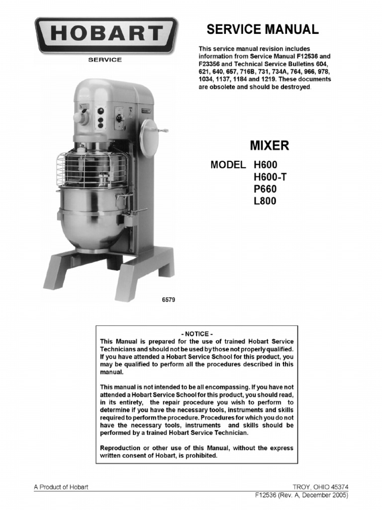 Hobart H600 Service Manual 1002604 1120854515 | PDF