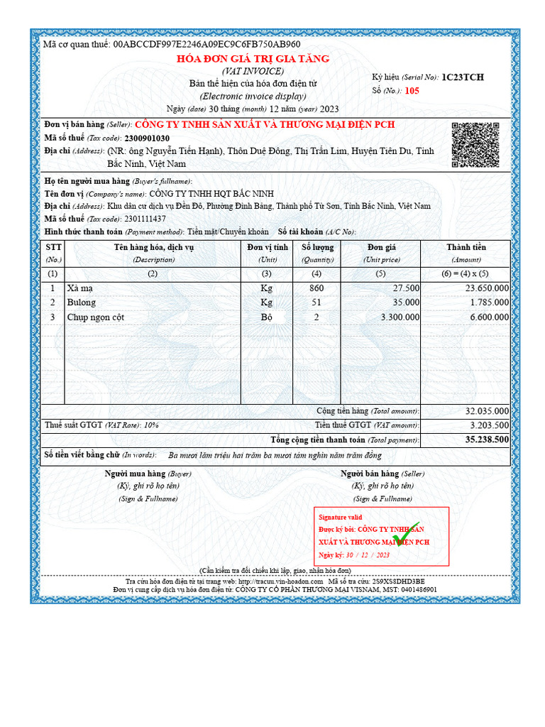 Hóa Đơn Giá Trị Gia Tăng: (Vat Invoice) (Electronic invoice display) | PDF