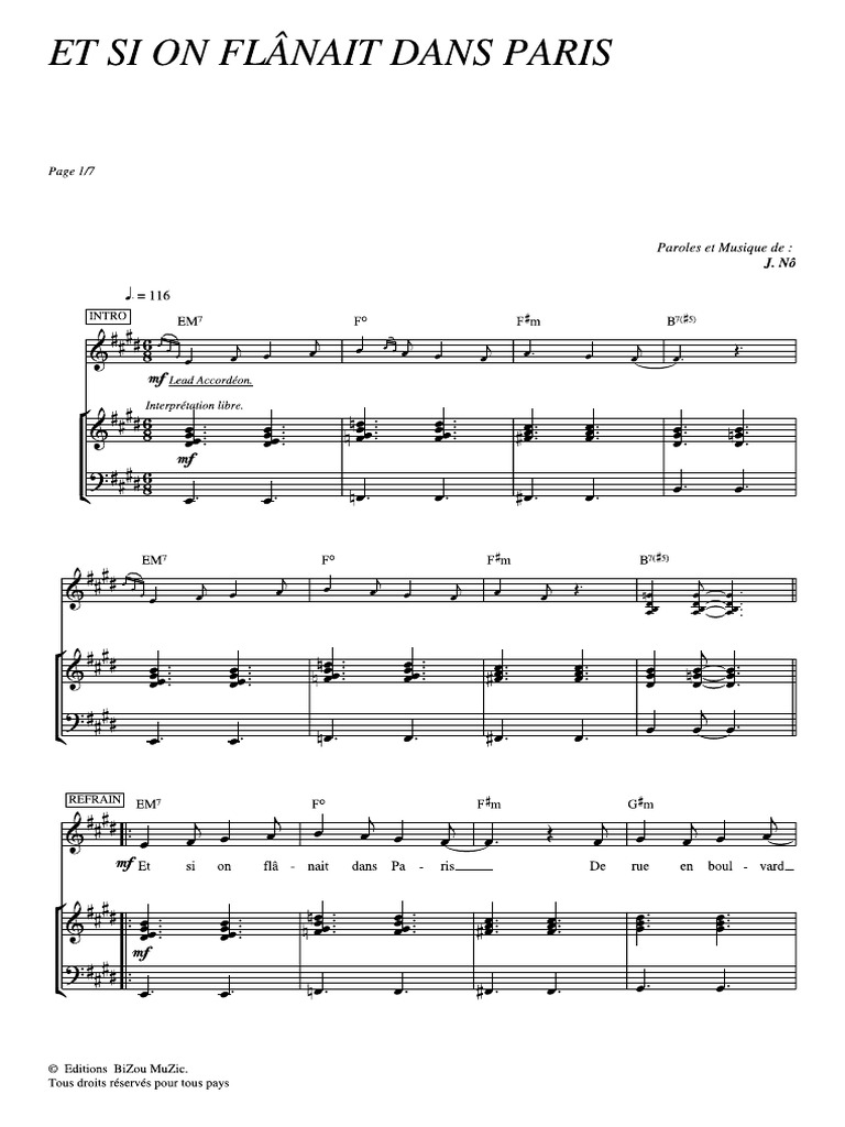 Et Si On Flânait Dans Paris Piano-Guitare | PDF