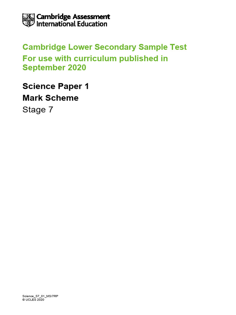 Science Progression Test Stage 7 2020 P1 MS | PDF | Tide | Chemistry
