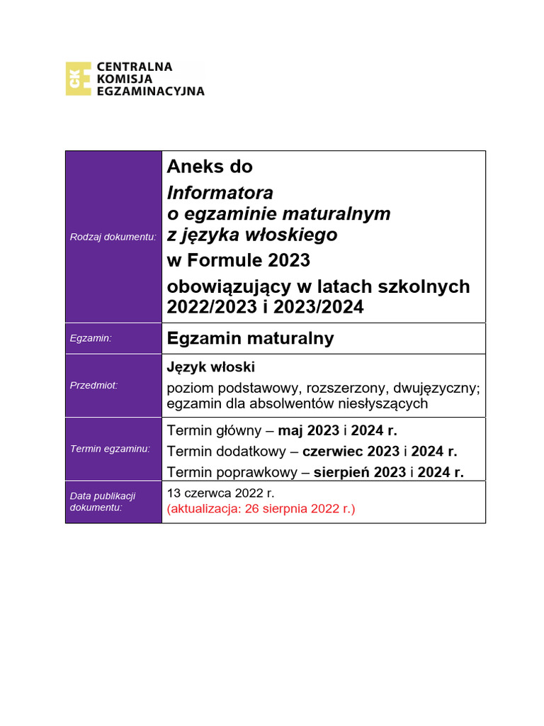 Aneks 2023 2024 Jezyk Wloski EM | PDF