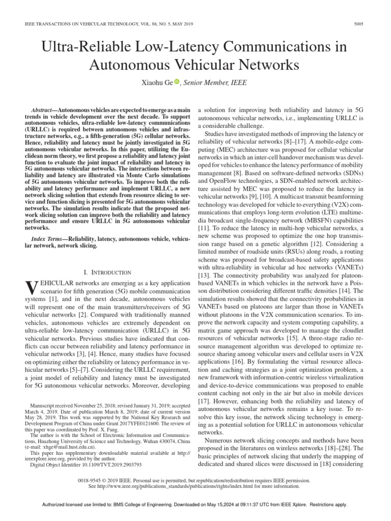 Ultra Reliable Low Latency Communications In Autonomous Vehicular Networks Download Free Pdf