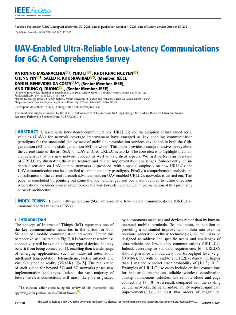 UAV-Enabled Ultra-Reliable Low-Latency Communications For 6G A Comprehensive Survey | PDF ...