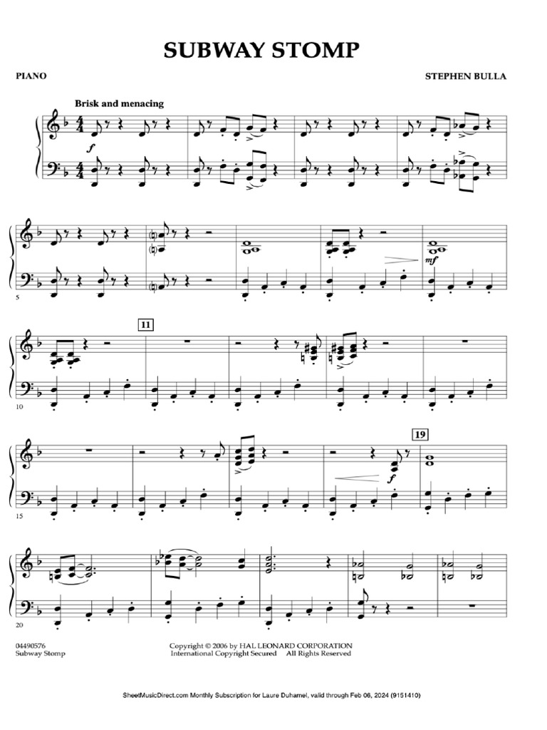 SUBWAY STOMP - Piano | PDF