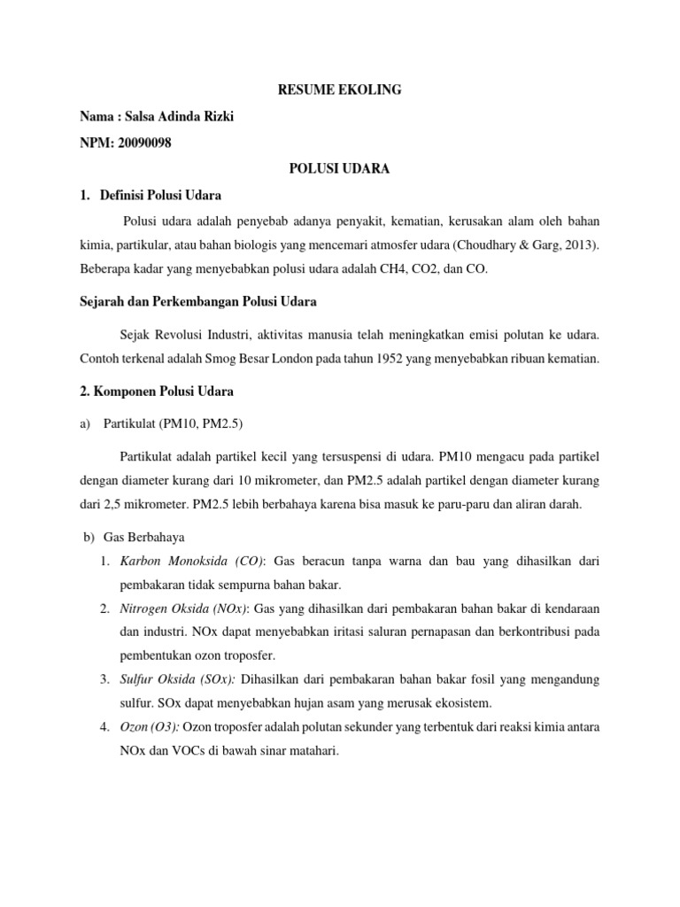 RESUME EKOLING Polusi Udara Salsa | PDF