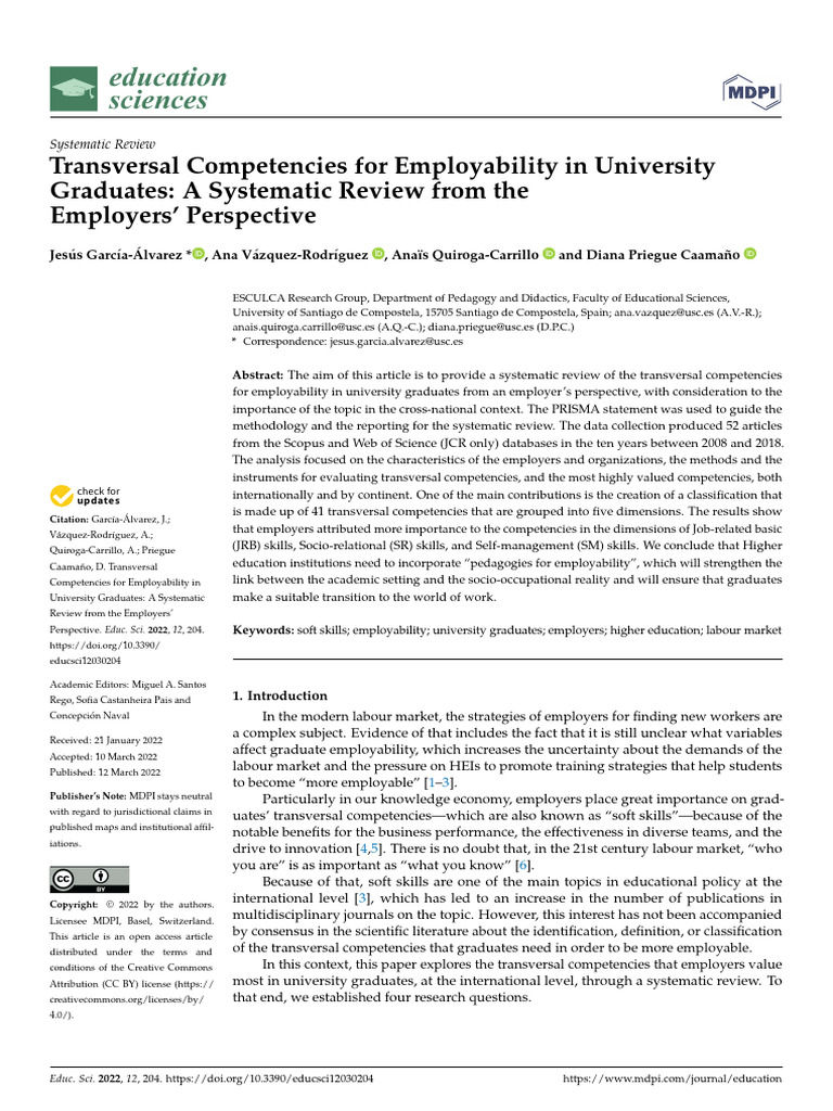 Transversal Competencies For Employability in University Graduates A ...