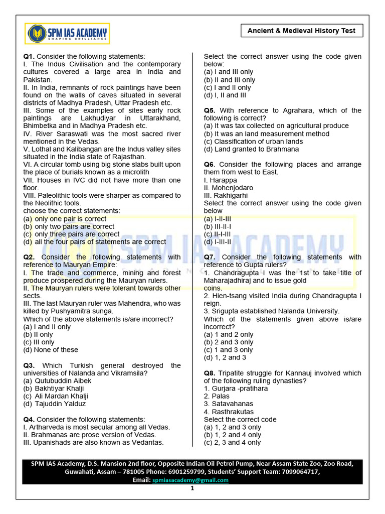 Ancient and Medieval History Test | PDF | Social Science