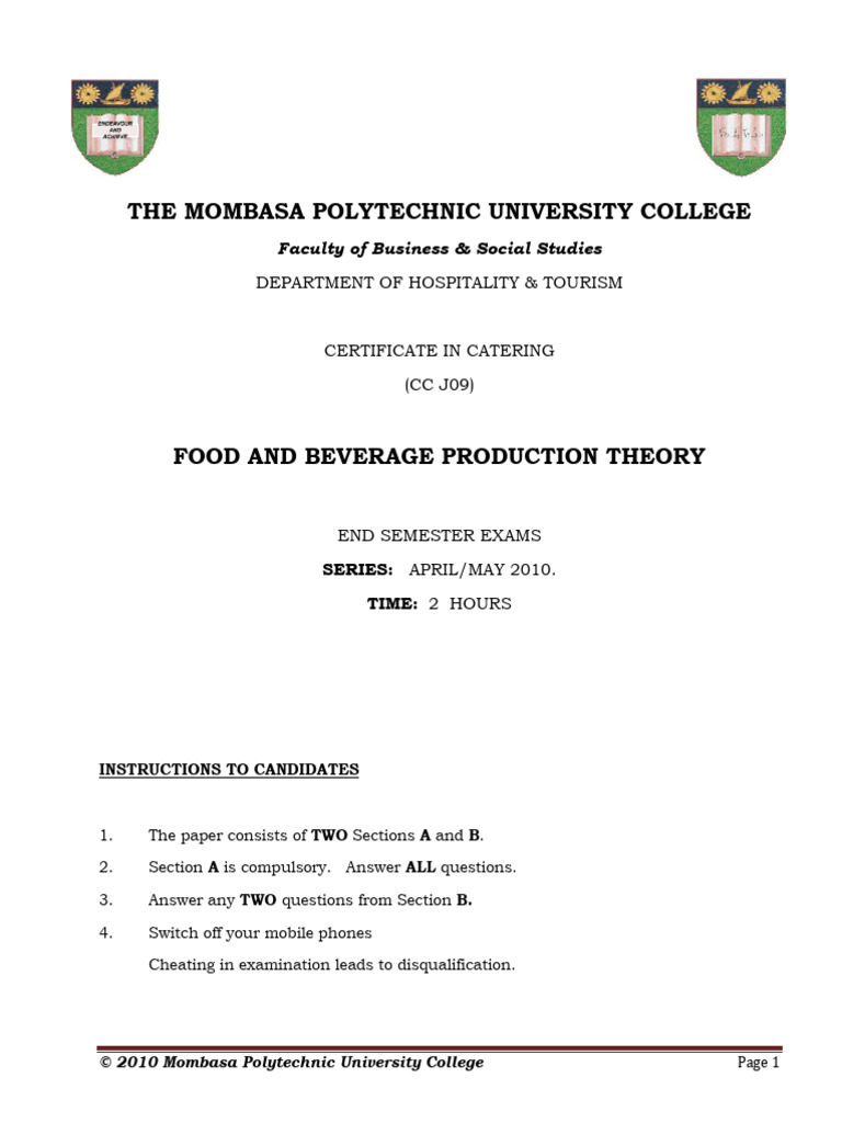 Food and Beverage Production Theory 2 - CC j09 | PDF | Baking | Foods