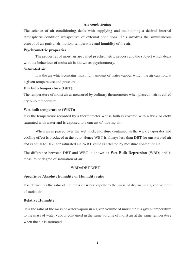 Air Conditioning & Psychrometry Guide | PDF | Humidity | Physical Quantities