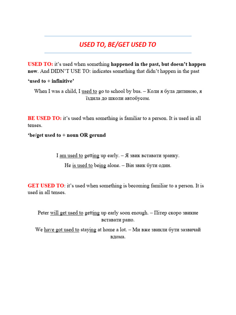 Used To, Be Used To, Get Used To | PDF | Language Mechanics | Linguistics