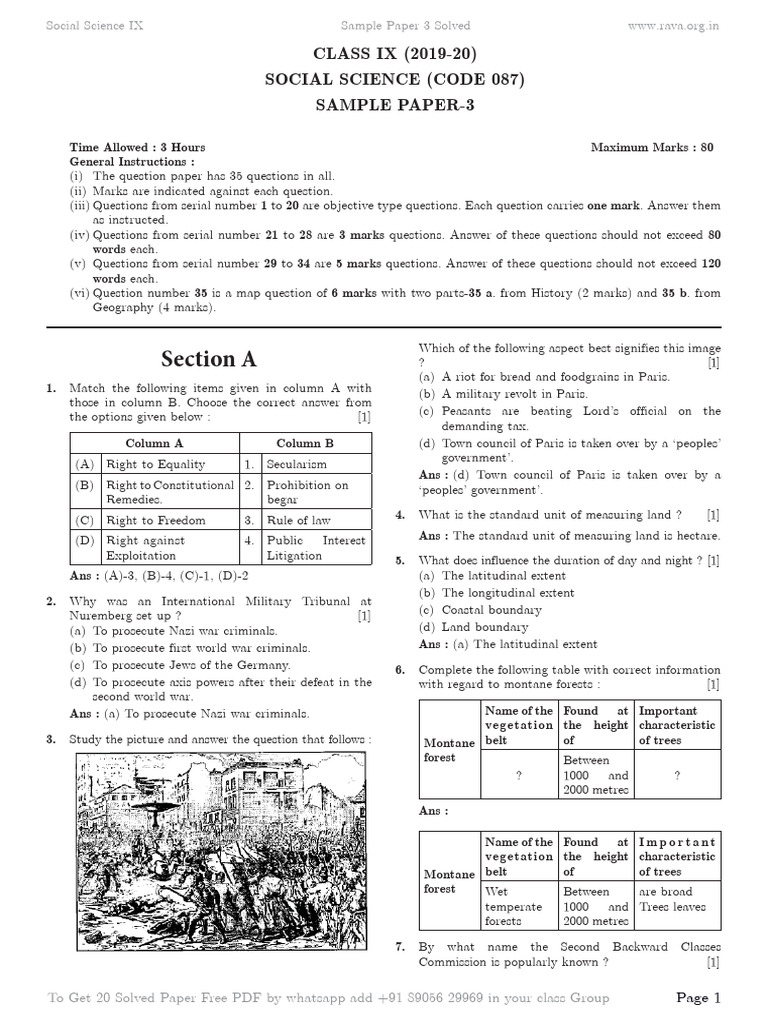 SS Sample Paper 3 Solutions | PDF | Pastoralism | Socialism