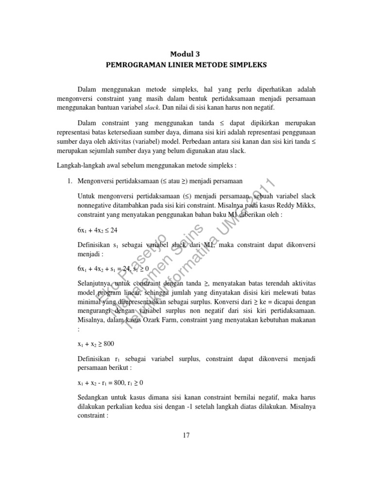 Ms2011 Modul 3 Pemrograman Linier Metode Simpleks1 | PDF | Sains ...