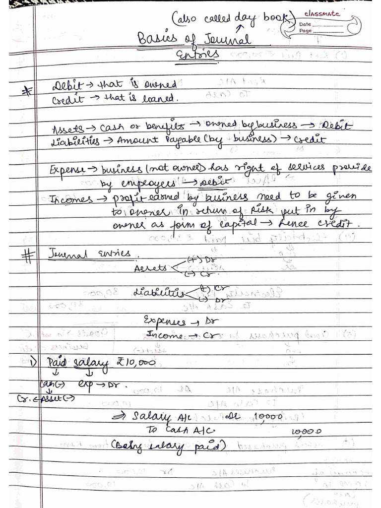 Basics of Journal Entries Notes, Accountancy, CA, Class 11 and 12 | PDF