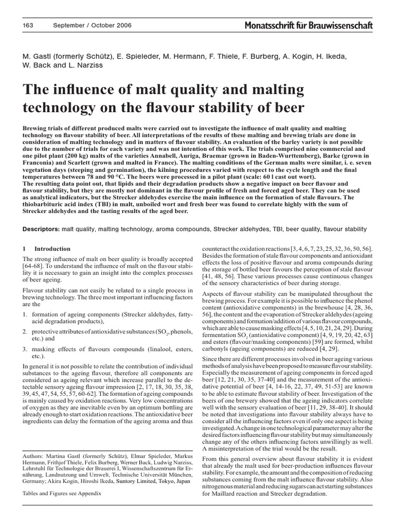 Gastl Et Al. - 2006 - The Influence of Malt Quality and Malting Technology On The Flavour ...