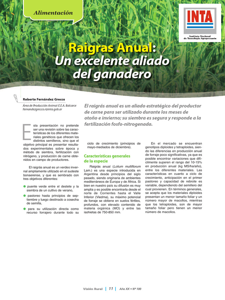 INTA VR100 Raigras Anual-Fernandez Grecco | PDF | Pasto | Agricultura