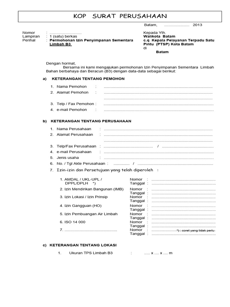 Permohonan Izin TPS baru | PDF