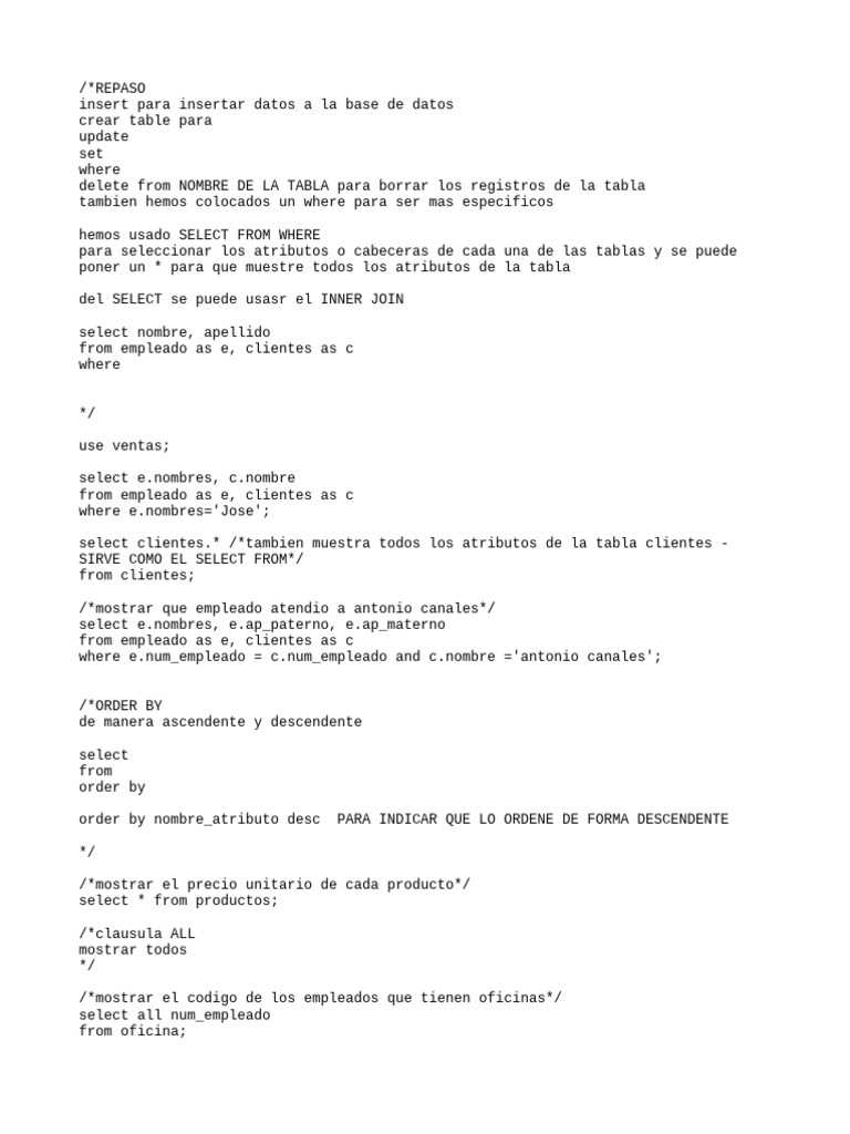 query de base de datos para practicar sql | Descargar gratis PDF | Programación de computadoras ...