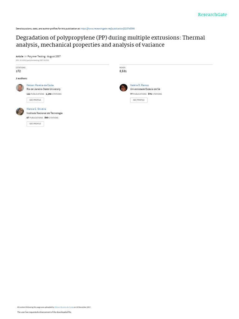 Polypropylene Extrusion Effects | PDF | Differential Scanning Calorimetry | Polymers