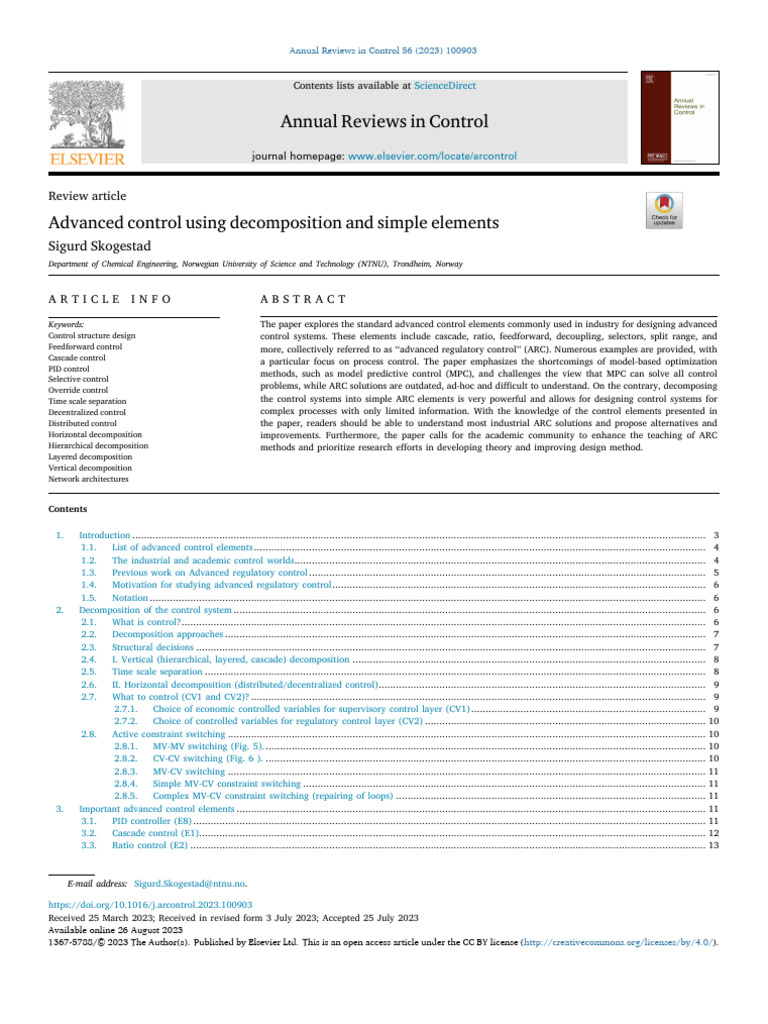 Skogestad Advanced Control Elements JARAP 2023 | PDF | Control Theory ...