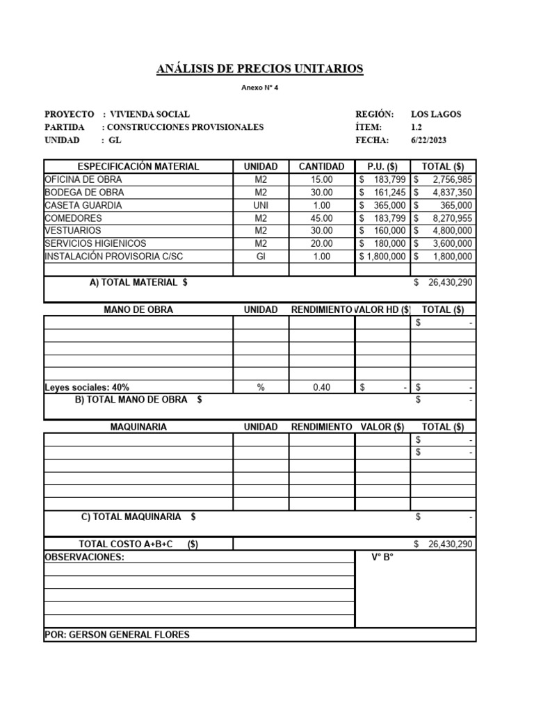 Formato APU-1 | PDF | Hormigón | Material compuesto