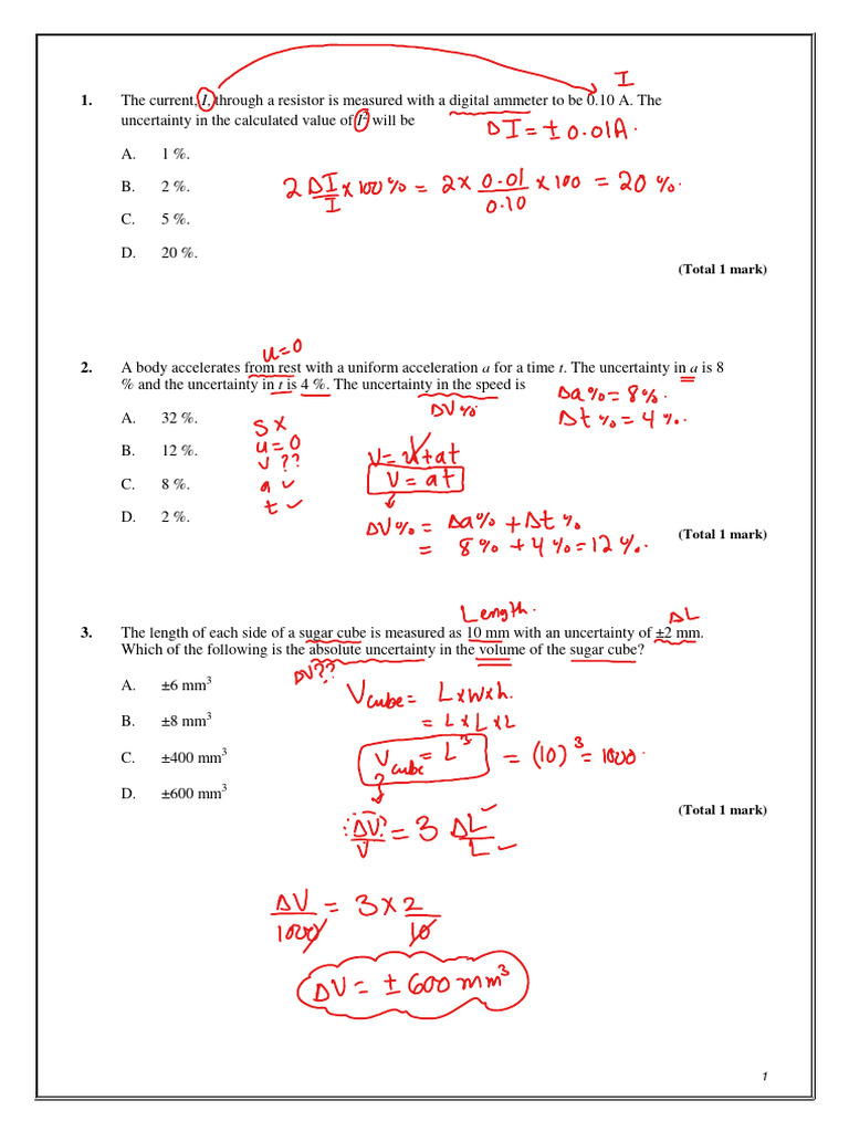 Grade 10 Uncertainties Practice | PDF | Volume | Density