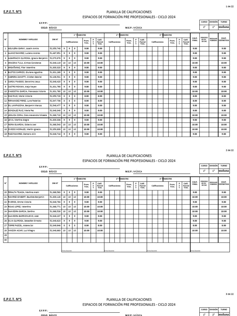 Planilla Calif. | PDF