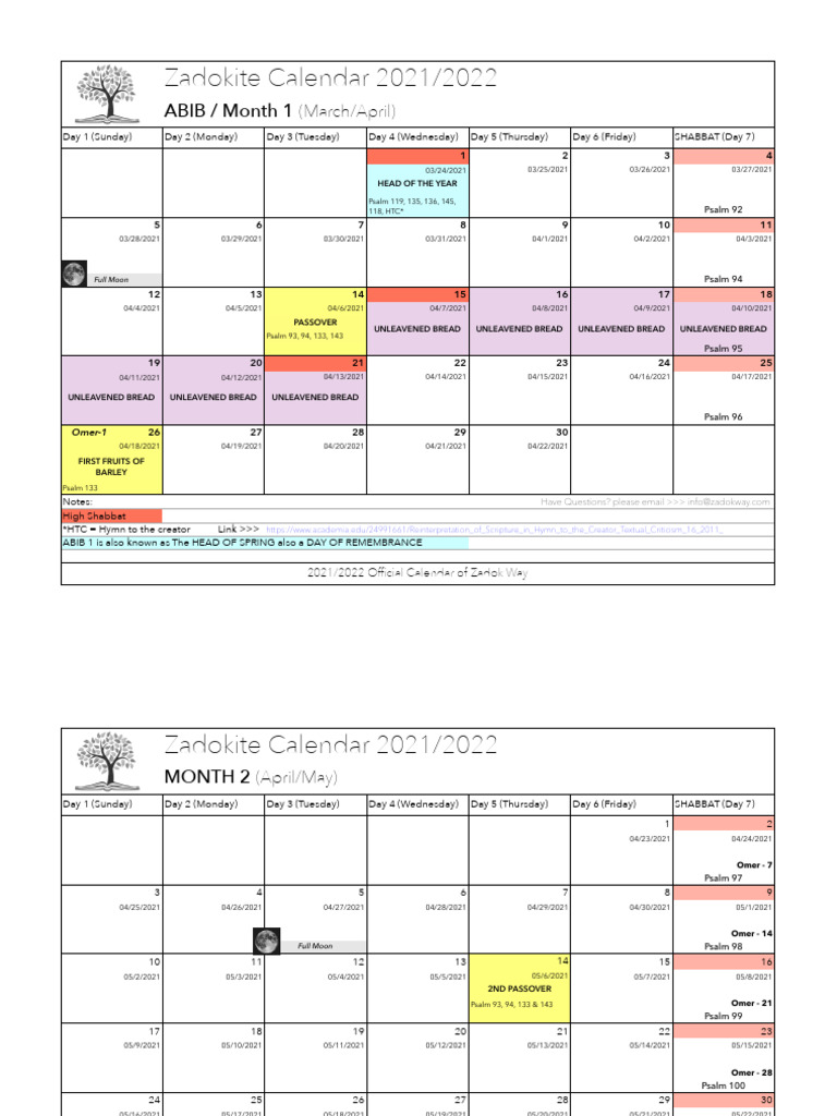 Zadokite Calendar 2021/2022 | PDF | High Holy Days | Rosh Hashanah