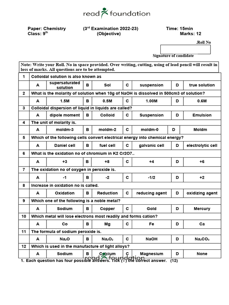 Chemistry 9th 3rd Exams 2022-23 Ok Miss Samra | PDF | Redox | Magnesium