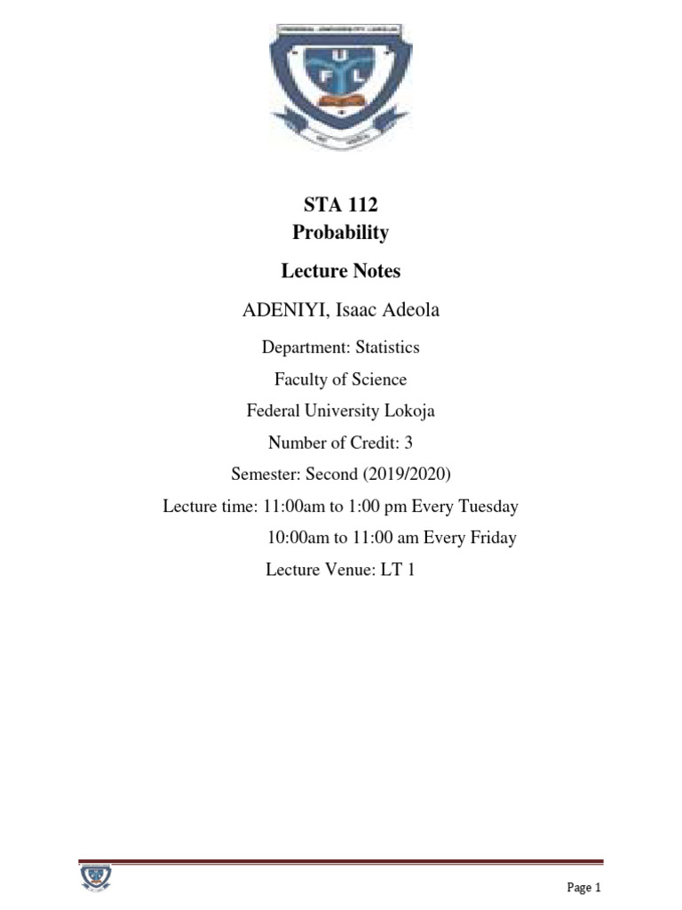 Course1 Sta 112 Notes 2021 Latest Pdf Statistics Probability
