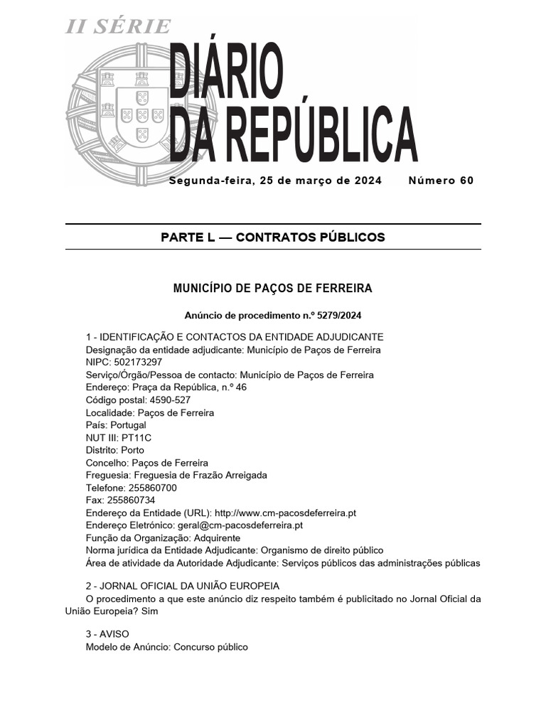 Anuncio de Procedimento N.º 5279 - 2024 - DR | PDF